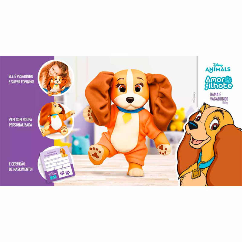 Boneca de Vinil - Amor de Filhote - Disney - Dama Baby - Roma