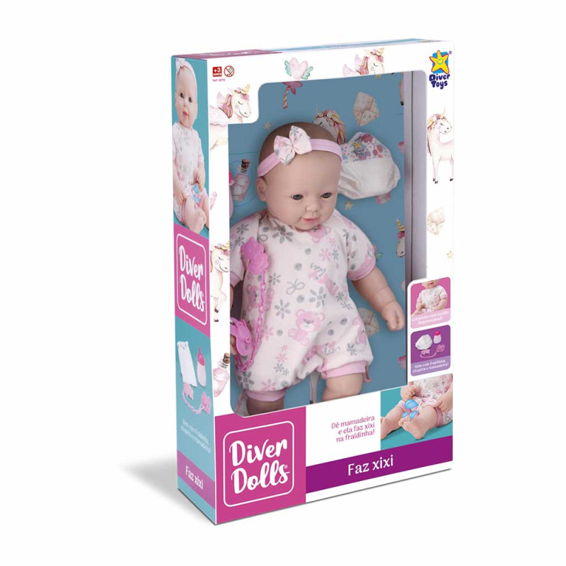 Boneca de Vinil - Diver Dolls - Bebê Faz Xixi - Divertoys