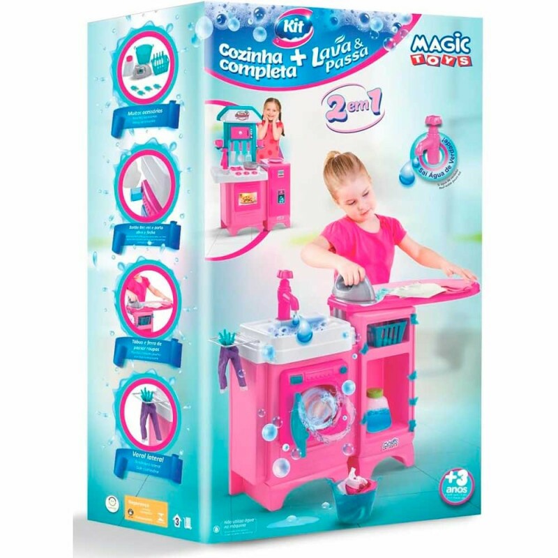 Kit Cozinha Infantil Completa e Lavanderia Lava e Passa - Magic Toys