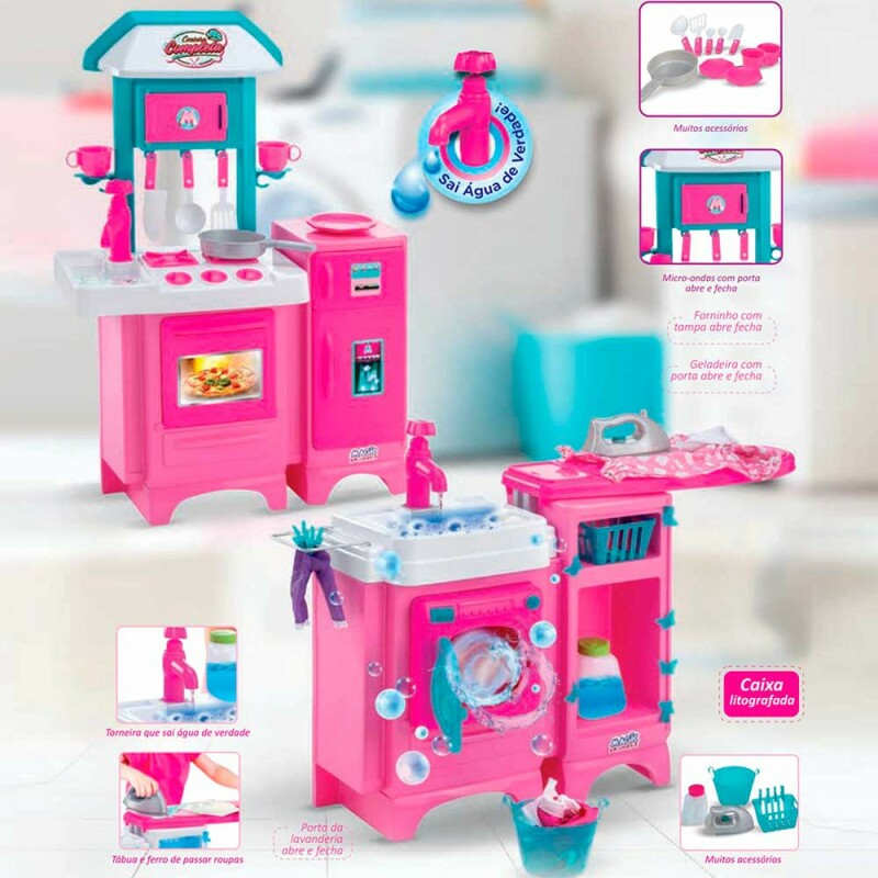 Kit Cozinha Infantil Completa e Lavanderia Lava e Passa - Magic Toys