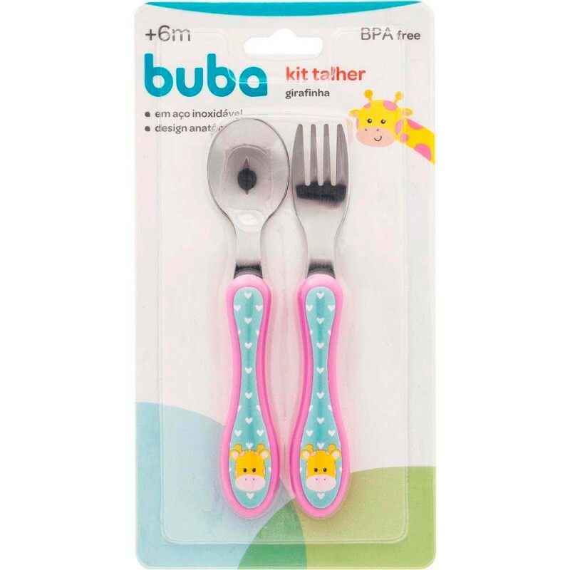 Kit Talher Infantil - Colher e Garfo - Animal Fun - Girafinha - Buba