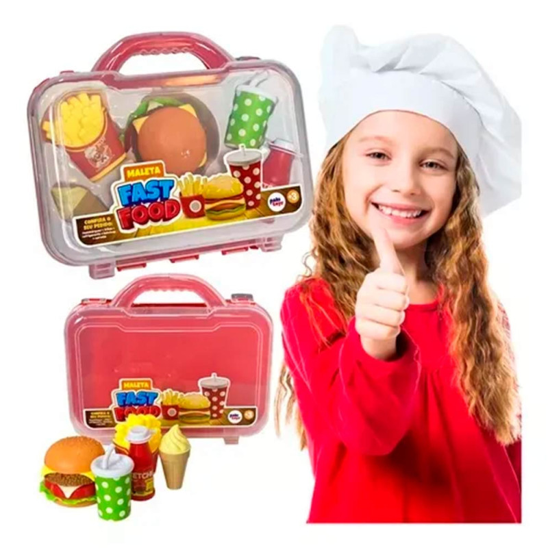 Kit Comidinha Infantil - Maleta Fast Food - 6 peças - Pakitoys