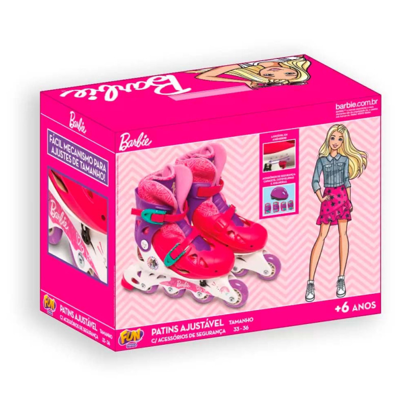 Patins Inline com Acessórios - Ajustável - Barbie - 33 A 36 - Fun ...